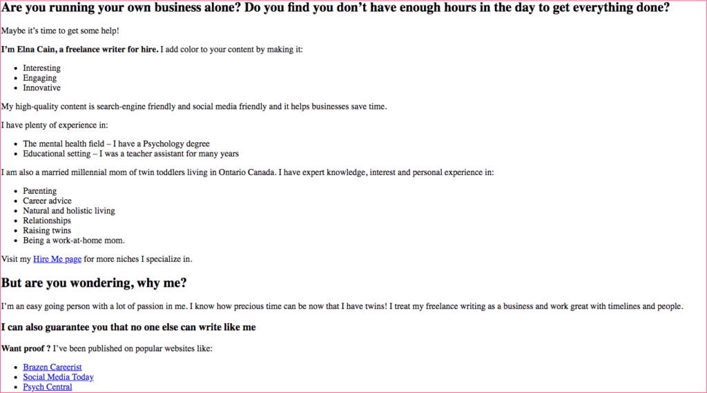 How to Write An About Me Page As a Freelance Writer - Elna Cain